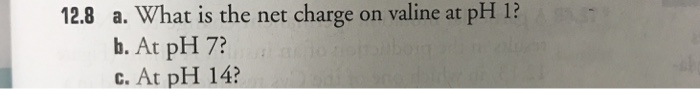 Solved What is the net charge on valine at pH 1? b. At pH | Chegg.com