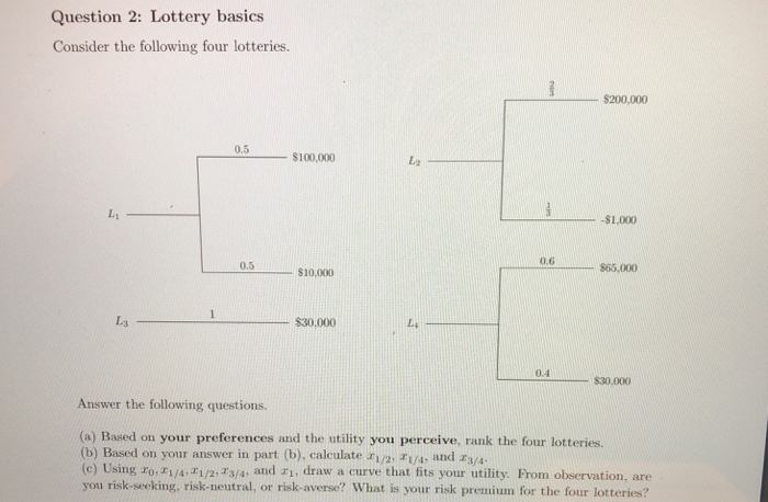 Solved Question 2: Lottery basics Consider the following | Chegg.com