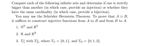 Solved Compare each of the following infinite sets and | Chegg.com
