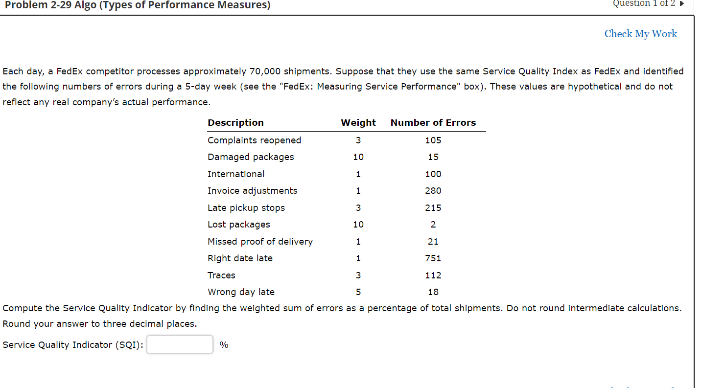 Solved Problem 2-29 Algo (Types of Performance Measures) | Chegg.com Solved Problem 2-29 Algo (Types of Performance Measures) | Chegg.com