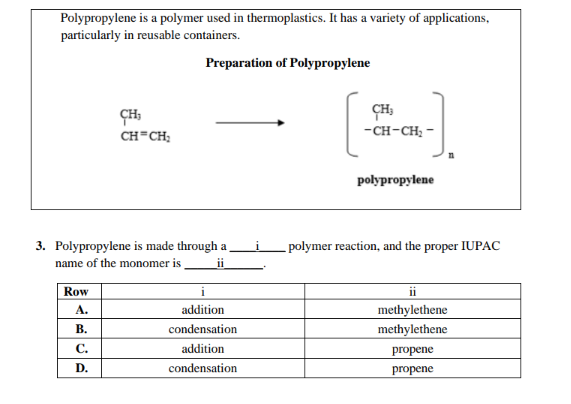 Solved Polypropylene is a polymer used in thermoplastics. It | Chegg.com