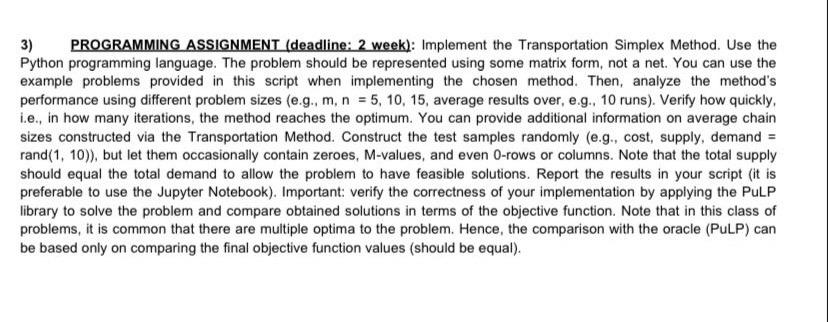 Solved 3) PROGRAMMING ASSIGNMENT (deadline: 2 week): | Chegg.com