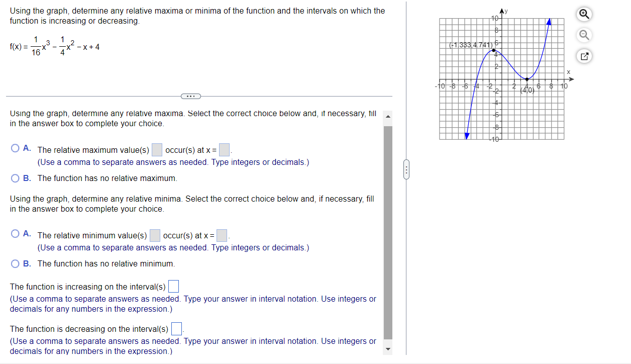 Solved Using the graph, determine any relative maxima or | Chegg.com