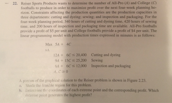 Solved 22. Reiser Sports Products wants to determine the | Chegg.com