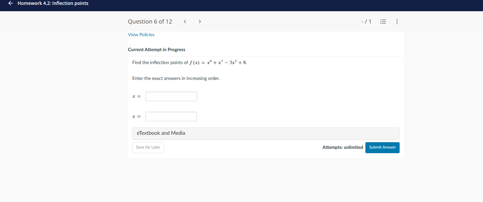 Solved Current Attempt in Progress Find the inflection | Chegg.com