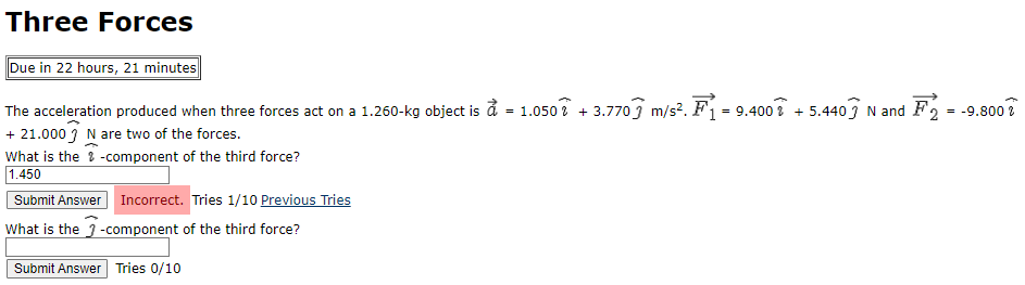 Solved The acceleration produced when three forces act on a | Chegg.com