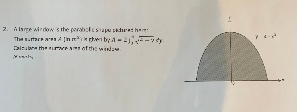 Solved y=4 - x? 2. A large window is the parabolic shape | Chegg.com