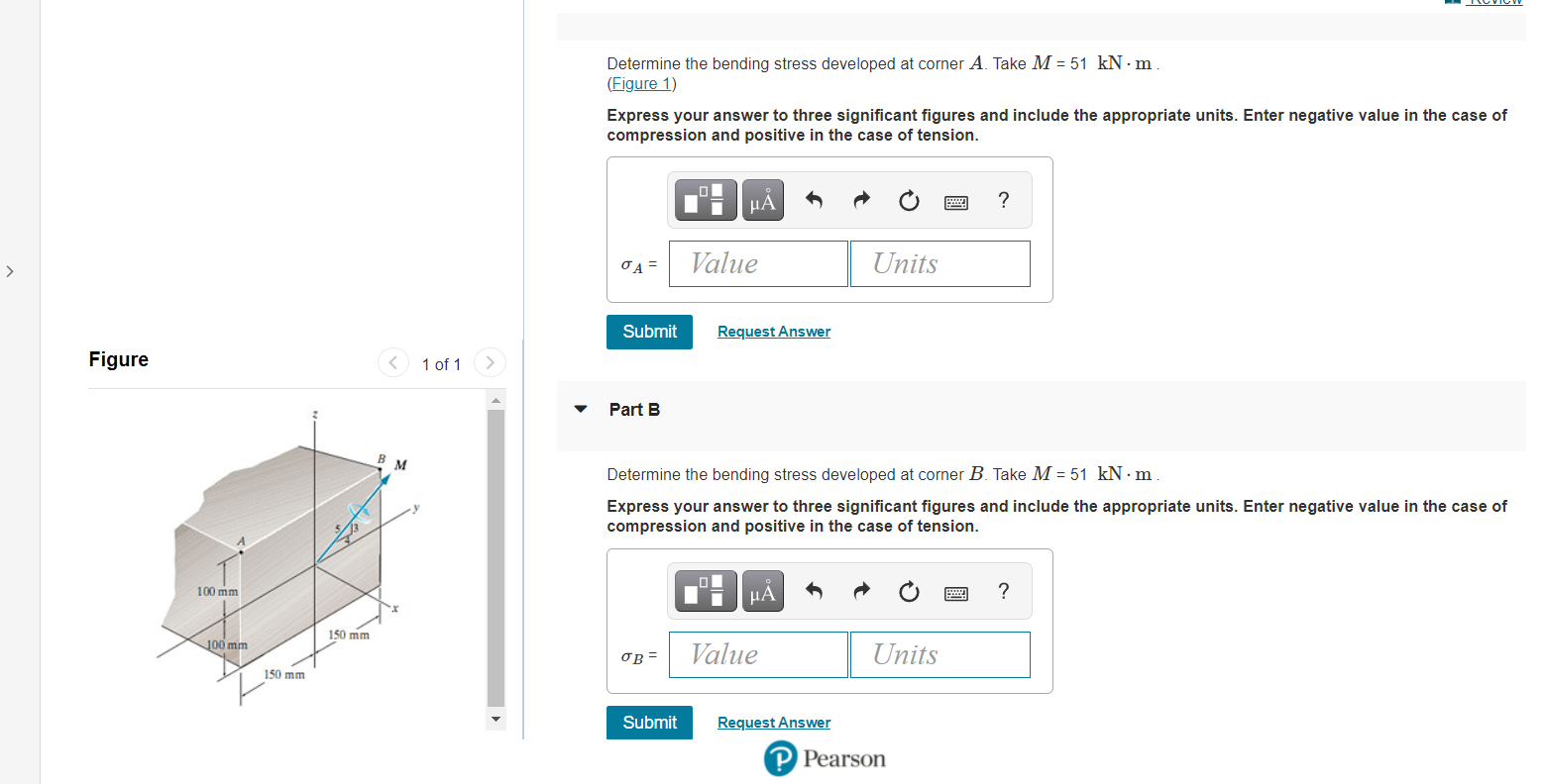 Solved Determine the bending stress developed at corner A. | Chegg.com