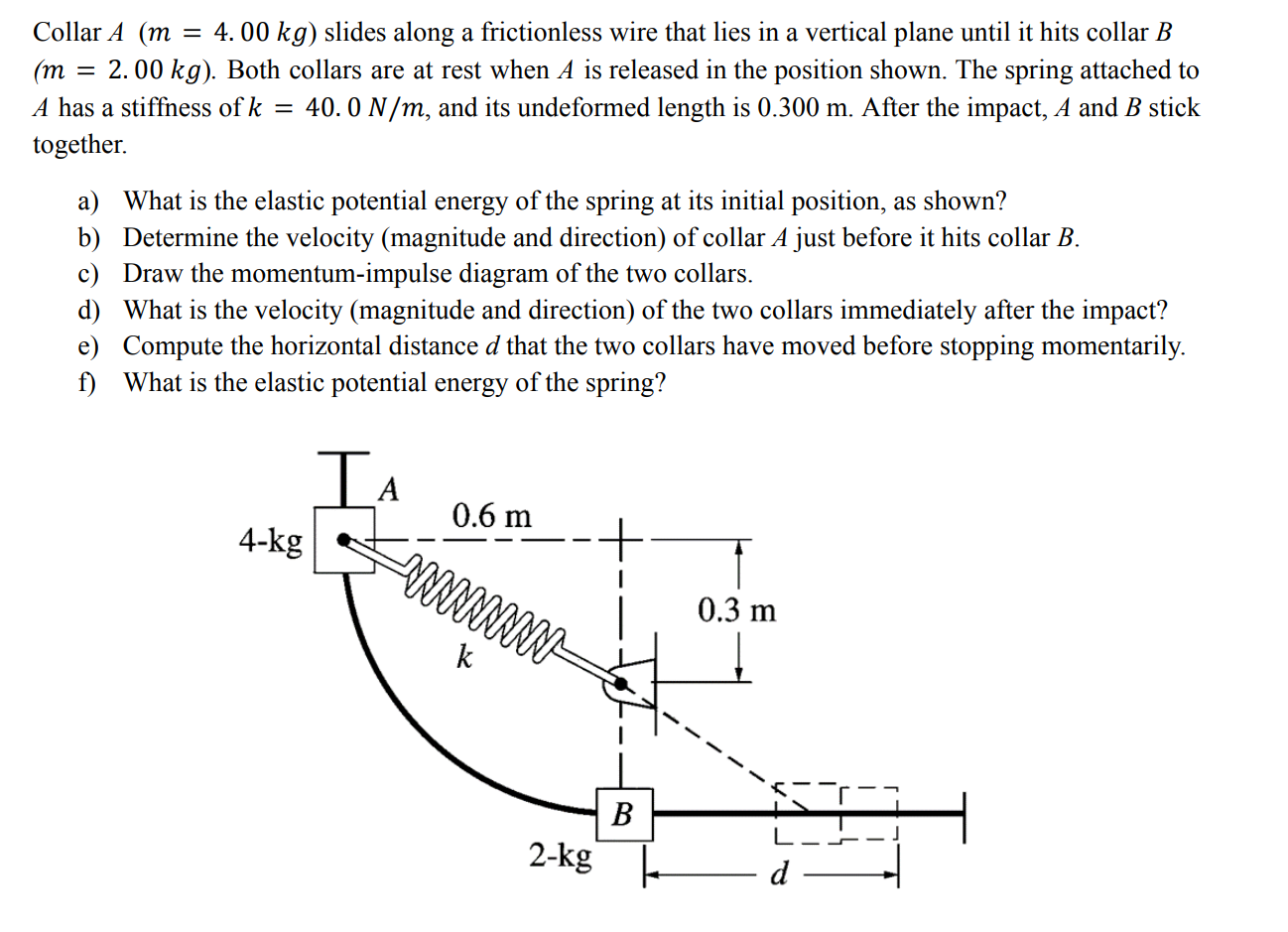 Solved Collar A(m=4.00kg) ﻿slides along a frictionless wire | Chegg.com