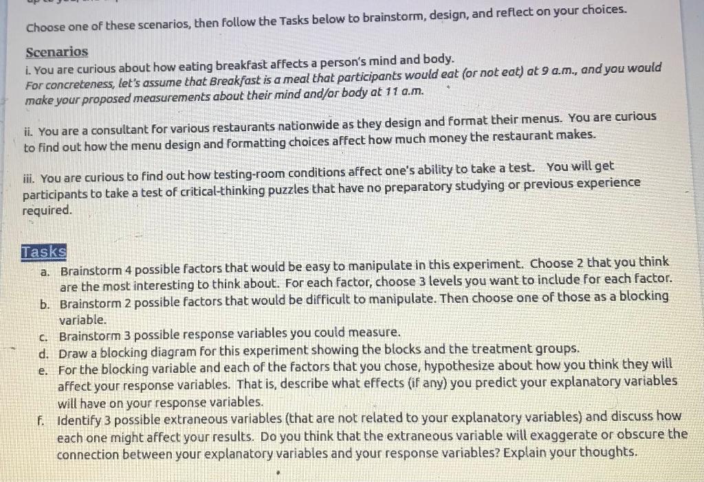 Choose one of these scenarios, then follow the Tasks | Chegg.com