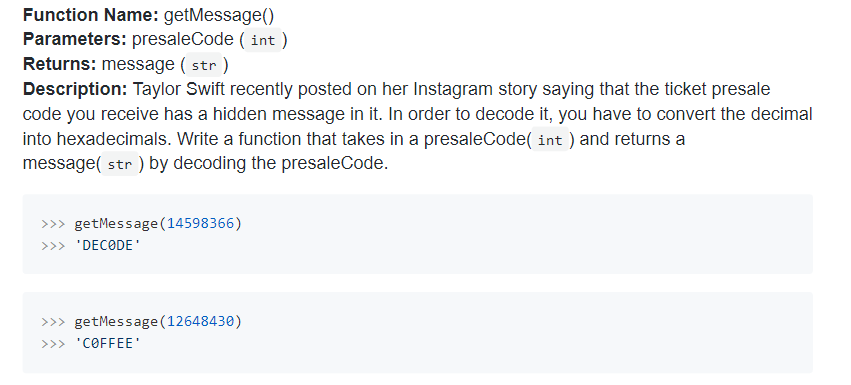 Solved Function Name: getMessage() Parameters: presaleCode ( | Chegg.com Solved Function Name: getMessage() Parameters: presaleCode ( | Chegg.com