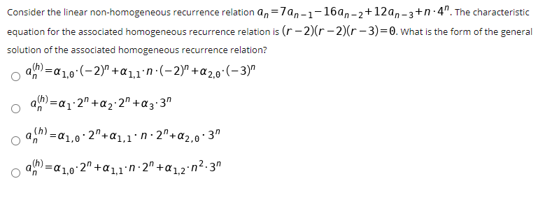 Solved Consider The Linear Non Homogeneous Recurrence