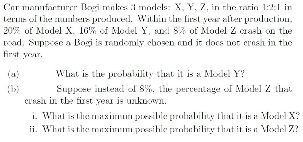 Solved Car manufacturer Bogi makes 3 models: X, Y, Z, in the | Chegg.com