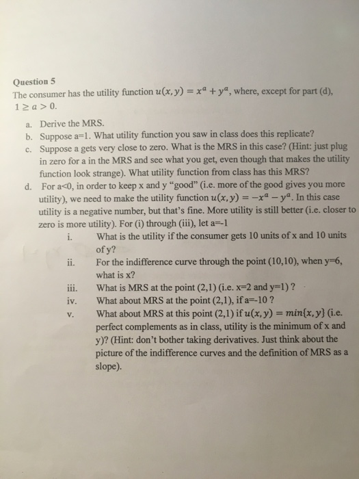 Solved The consumer has the utility function u(x, y) = x^a + | Chegg.com