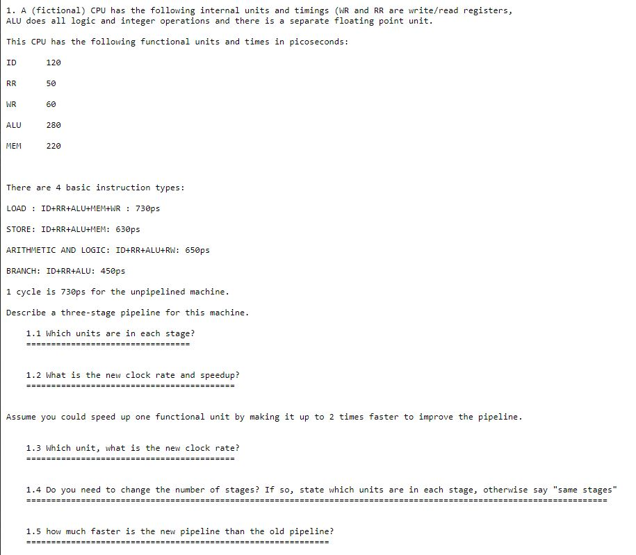 Solved 1. A (fictional) CPU has the following internal units | Chegg.com