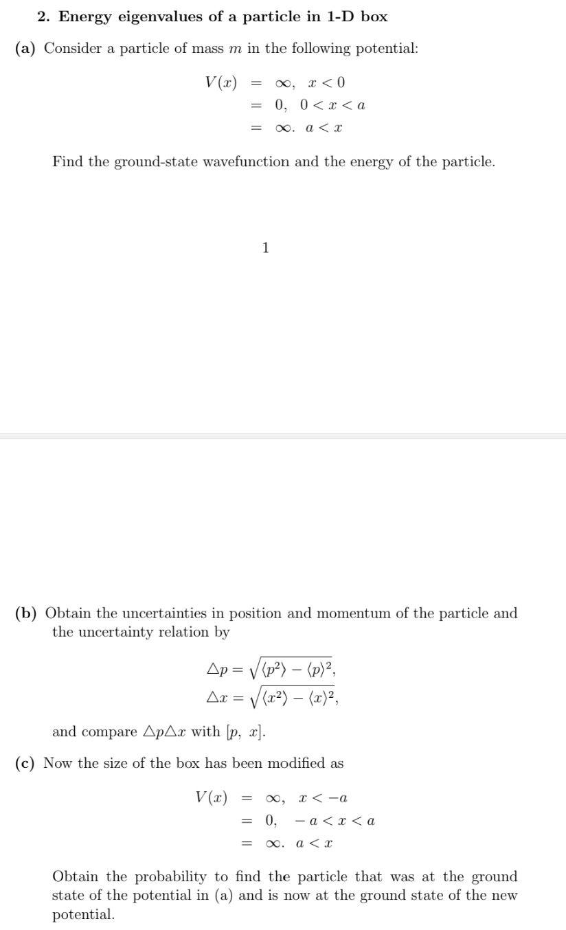 Solved 2. Energy eigenvalues of a particle in 1-D box (a) | Chegg.com