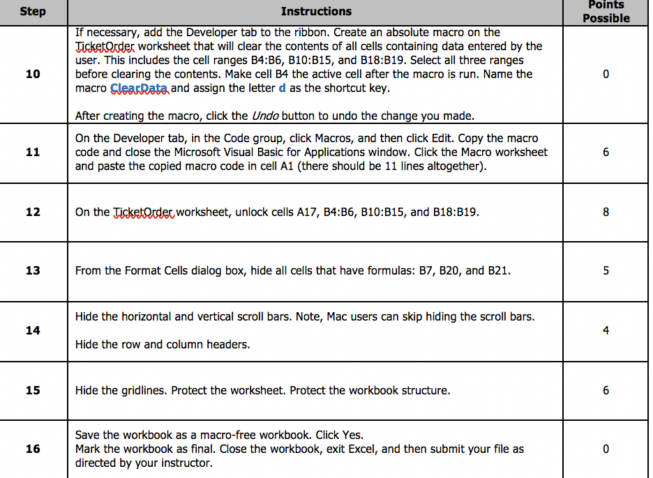 Points Possible Step Instructions Start Excel. Open | Chegg.com