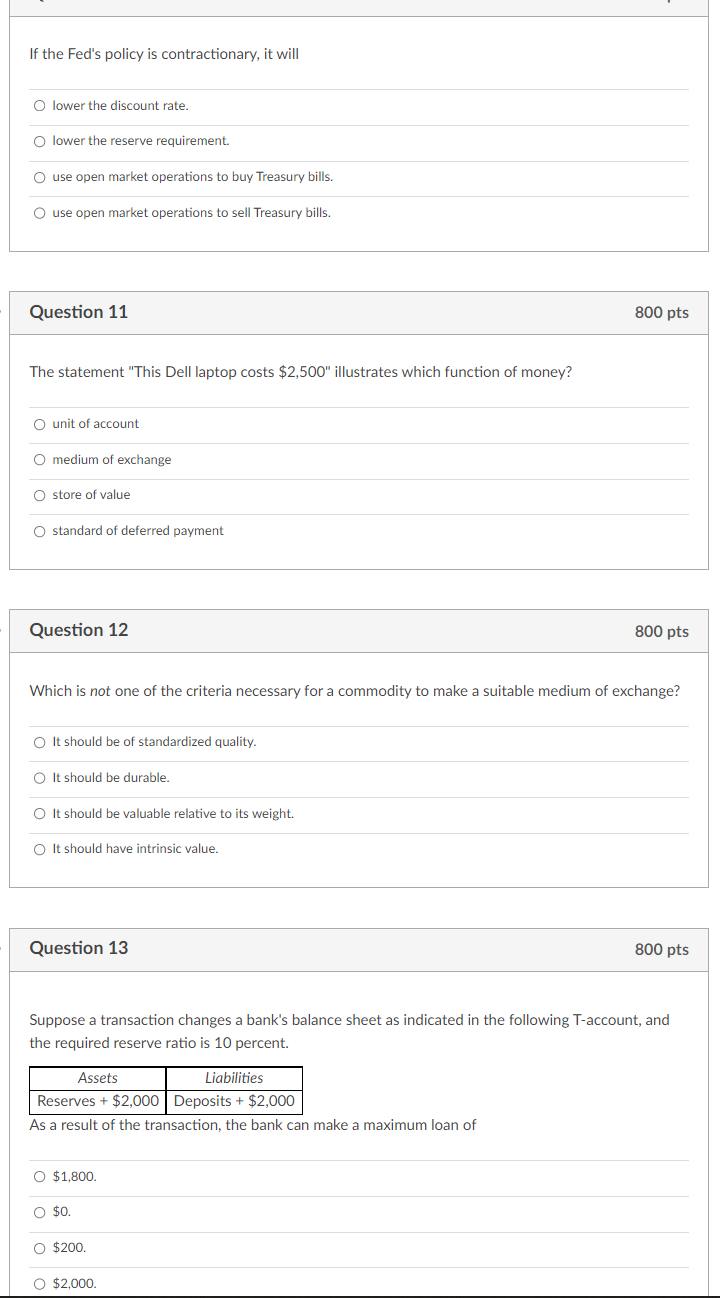 Solved Question 6 800 pts The simple deposit multiplier is | Chegg.com