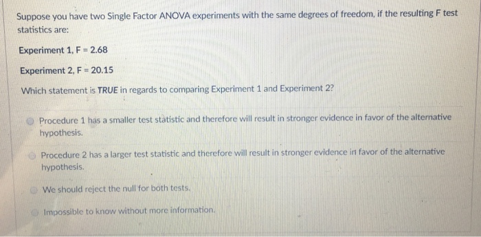 Solved Suppose you have two Single Factor ANOVA experiments | Chegg.com