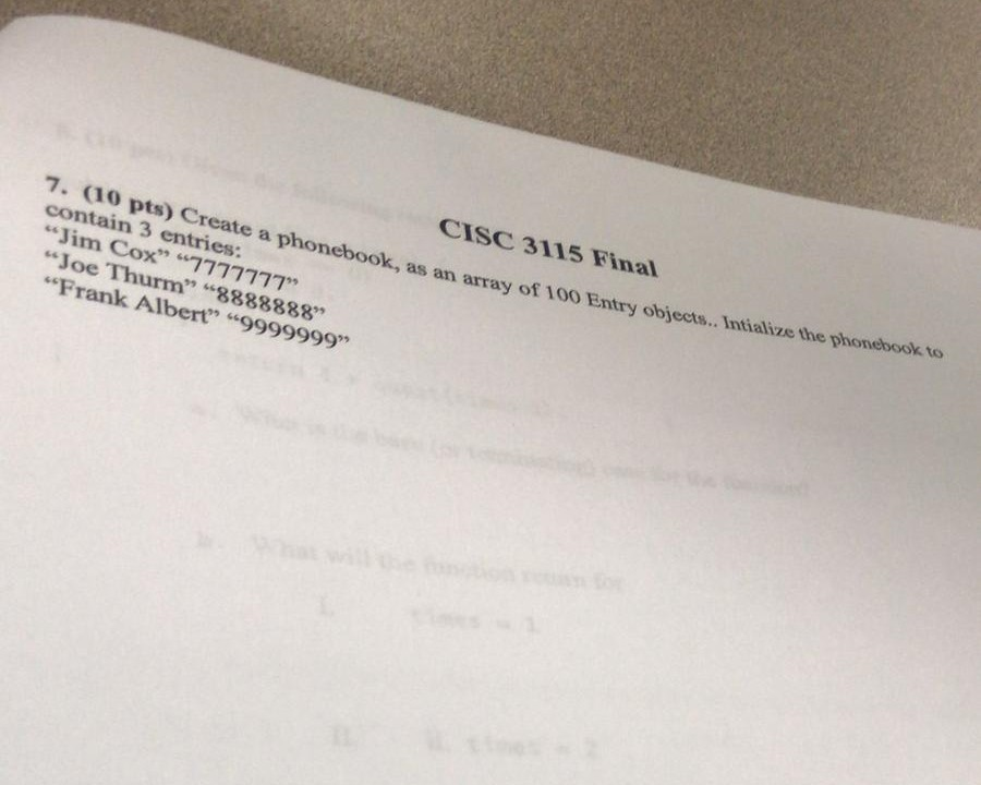 Solved CISC 3115 Final contain 3 entries: reate a phonebook, | Chegg.com