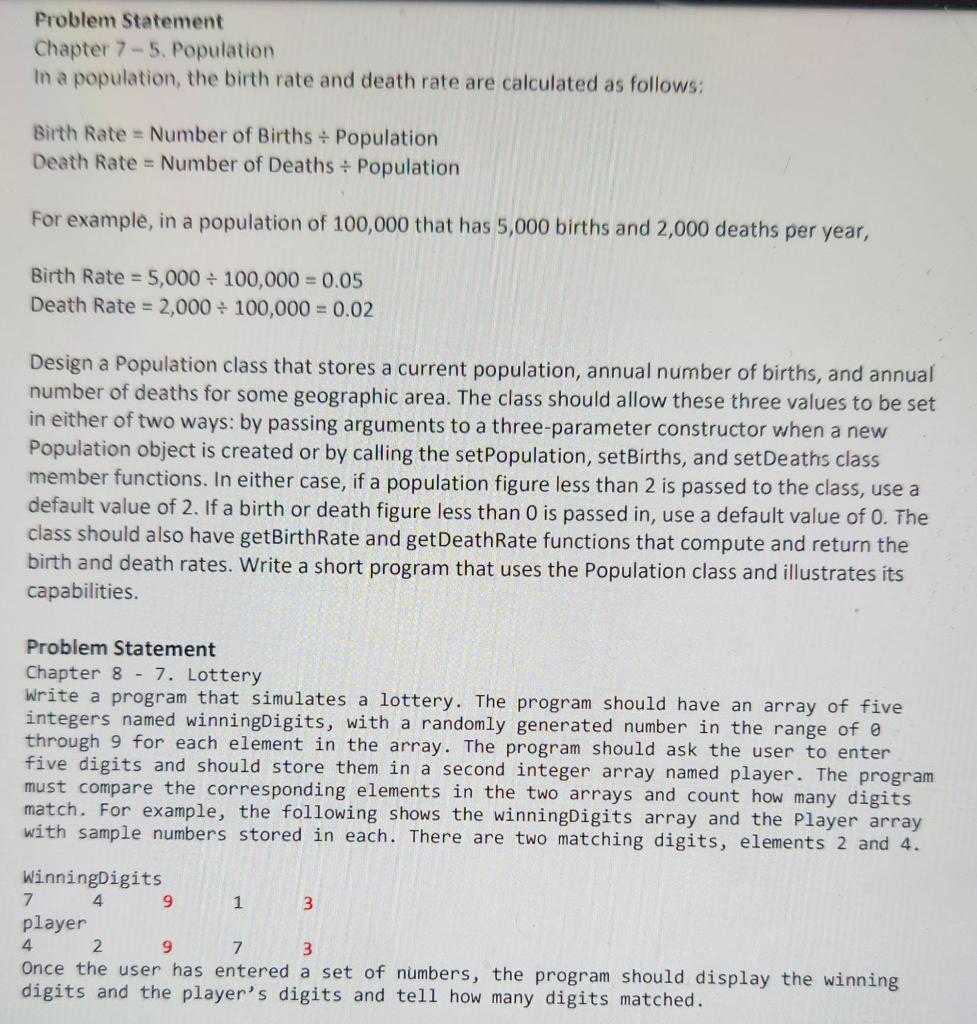 Solved Programming Challenge Problem Statement Chapter 7-4. | Chegg.com