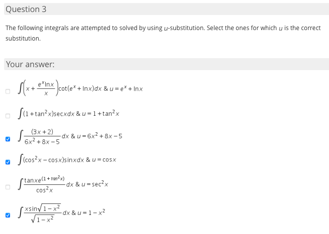 Solved The following integrals are attempted to solved by | Chegg.com