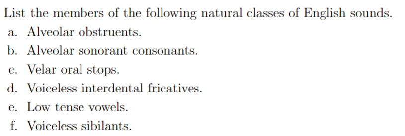 List the members of the following natural classes of | Chegg.com