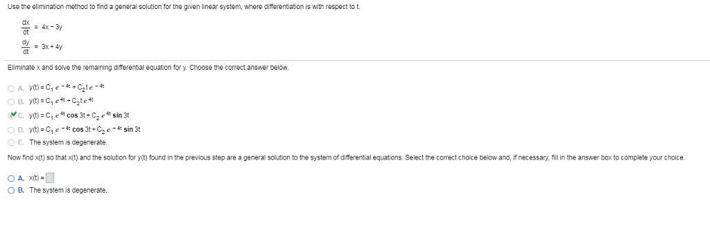 Solved Use the elimination method to tind a general solution | Chegg.com
