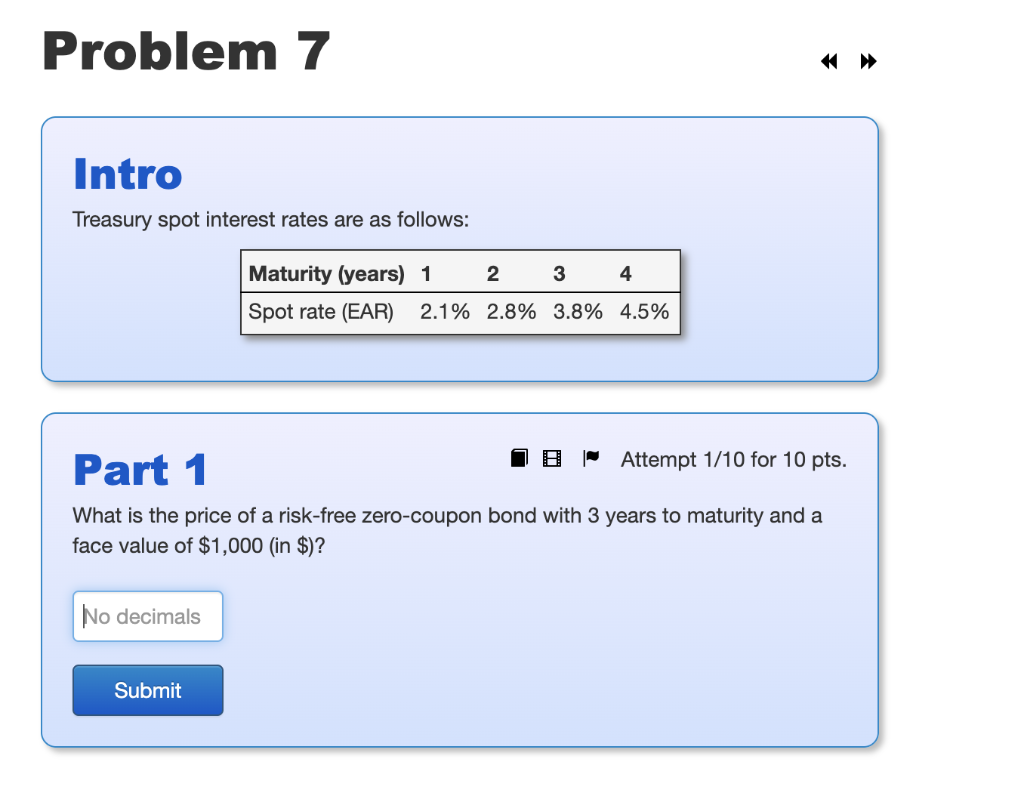 Solved Problem 7 Intro Treasury spot interest rates are as | Chegg.com