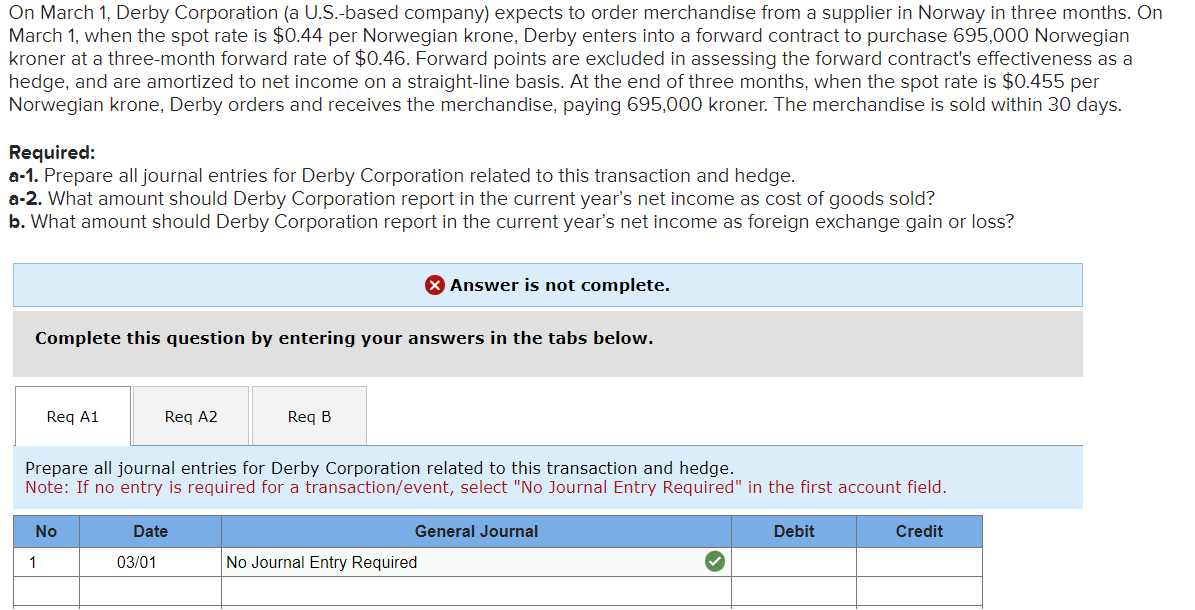 Solved On March 1, Derby Corporation (a U.S.-based company) | Chegg.com