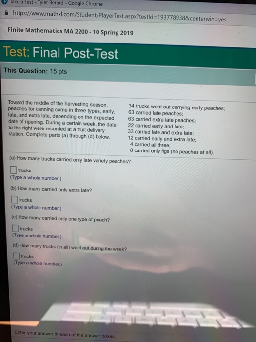 Solved D lake a Test- Tyler Berard-Google Chrome 을 | Chegg.com