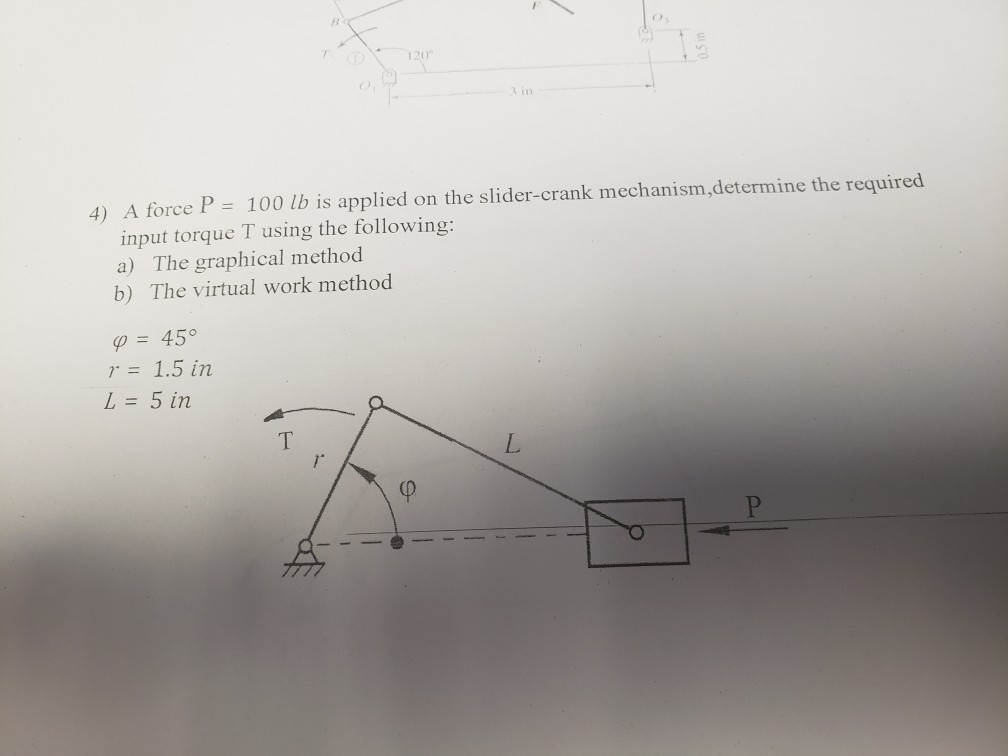 Solved 120 in 4) A force P = 100 lb is applied on the | Chegg.com