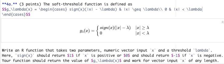 Solved (3 points) The soft-threshold function is defined as | Chegg.com