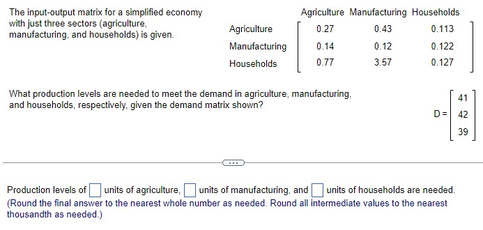 Solved The input-output matrix for a simplified economywith | Chegg.com