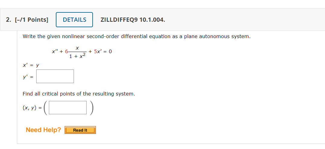 Solved 2. [-/1 Points] Write the given nonlinear | Chegg.com