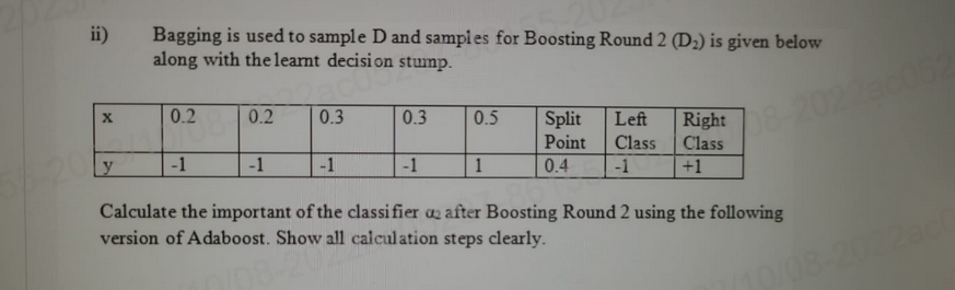 Solved ii) Bagging is used to sample D and samples for | Chegg.com
