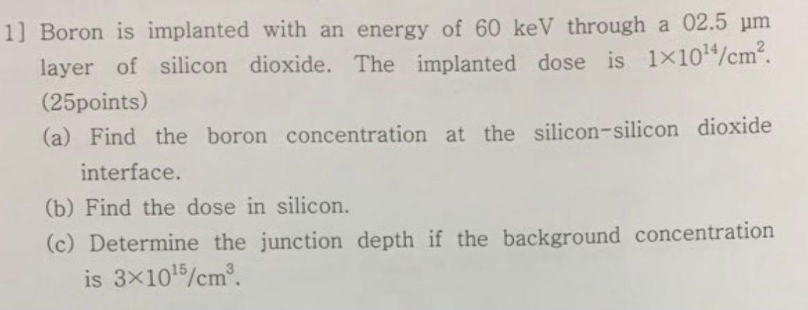 Solved Boron is implanted with an energy of 60 | Chegg.com
