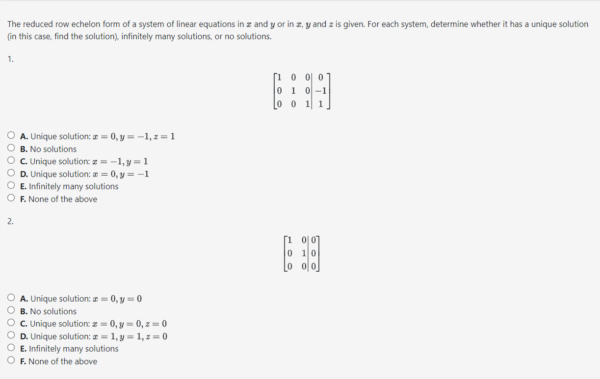 Solved The reduced row echelon form of a system of linear | Chegg.com