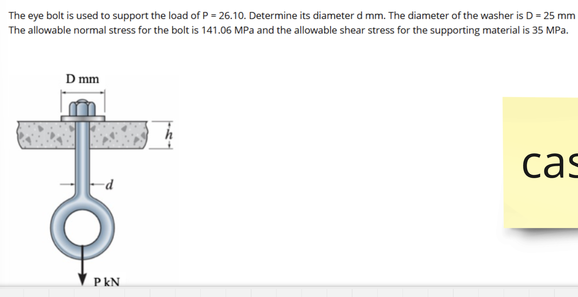 Solved The eye bolt is used to support the load of | Chegg.com