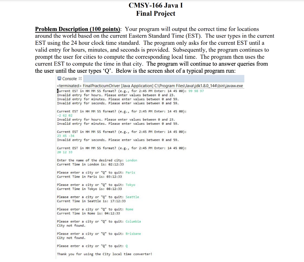 Solved CMSY-166 Java I Final Project Problem Description | Chegg.com