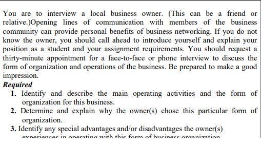 Solved You are to interview a local business owner. (This | Chegg.com