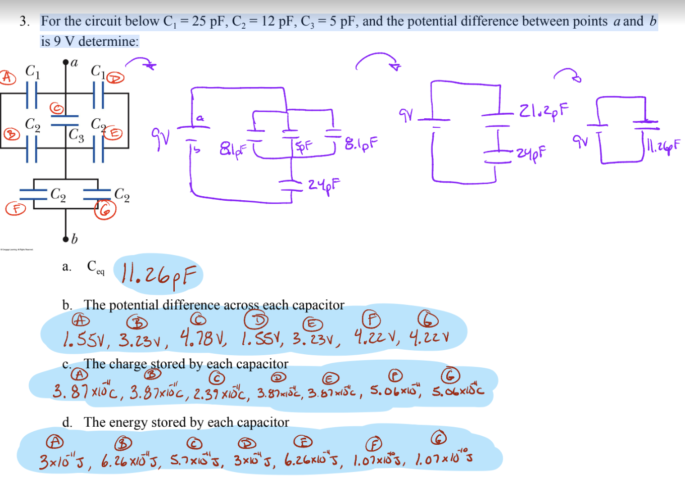 Solved 3. For the circuit below C1=25pF,C2=12pF,C3=5pF, and | Chegg.com