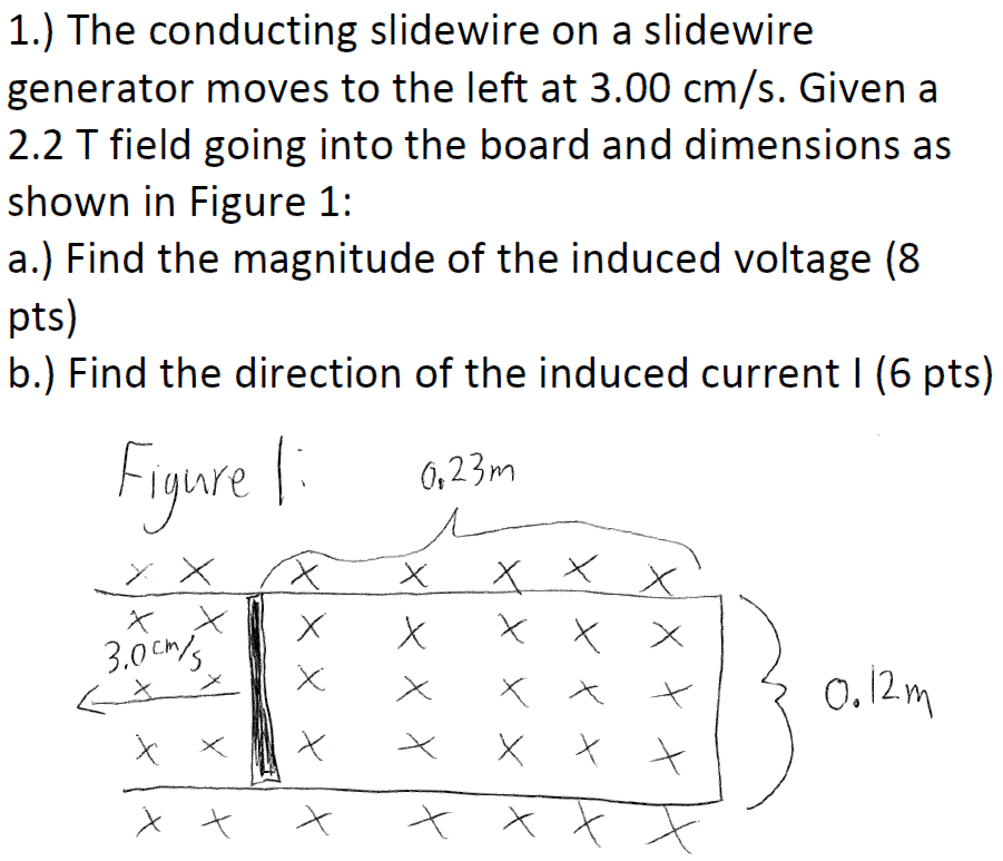 Solved 1.) The conducting slidewire on a slidewire generator | Chegg.com