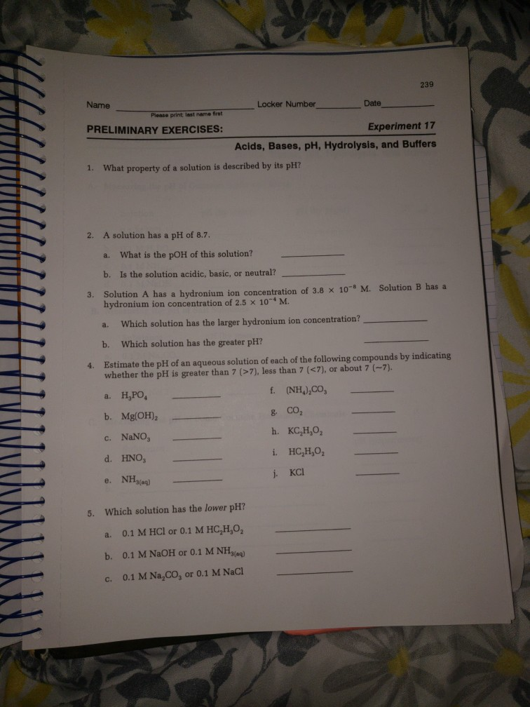 Solved 239 Name Locker Number Date Please print lest name | Chegg.com