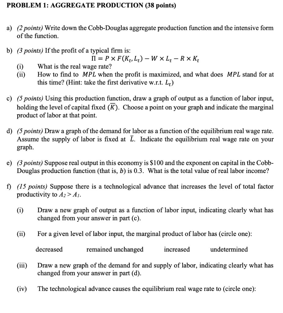 Solved PROBLEM 1: AGGREGATE PRODUCTION (38 points) a) (2 | Chegg.com