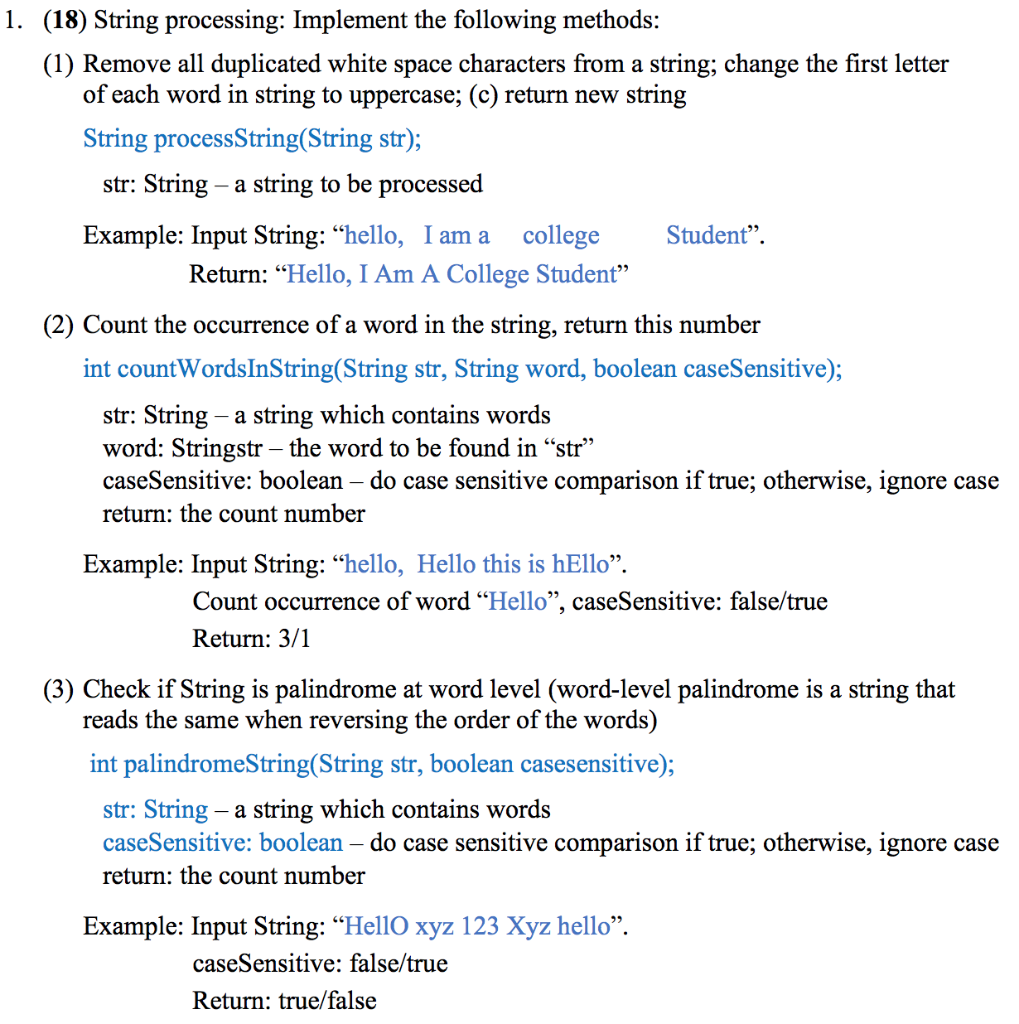 Solved 1. (18) String processing: Implement the following | Chegg.com