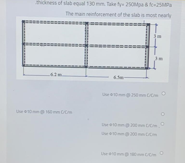 Solved Thickness of slab equal 130 mm take fy=250 ma & fc=25 | Chegg.com