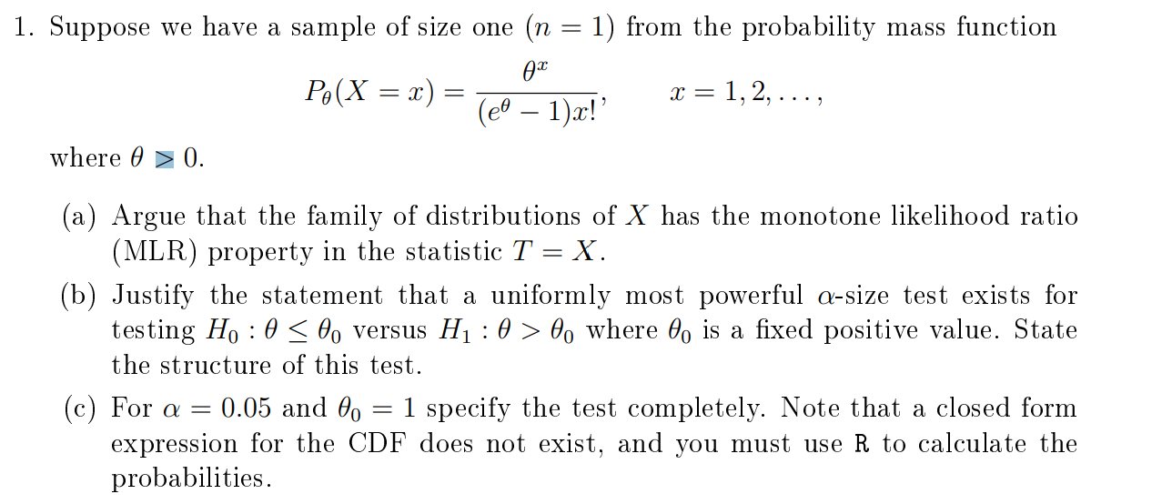 Solved Suppose we have a sample of size one (n=1) from the | Chegg.com