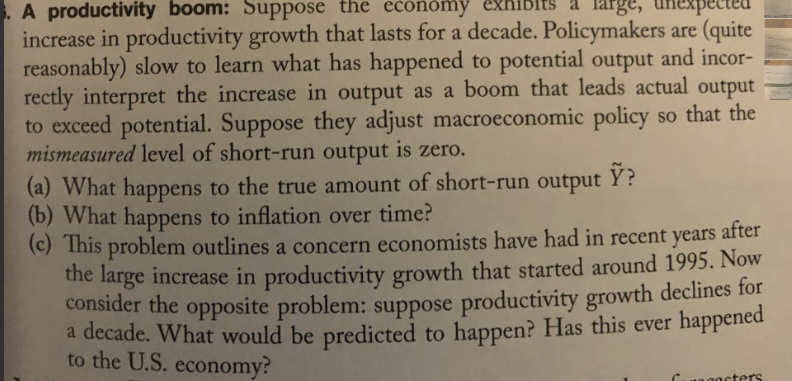 Solved increase in productivity growth that lasts for a | Chegg.com