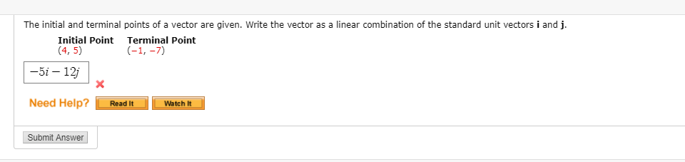 Solved The initial and terminal points of a vector are | Chegg.com